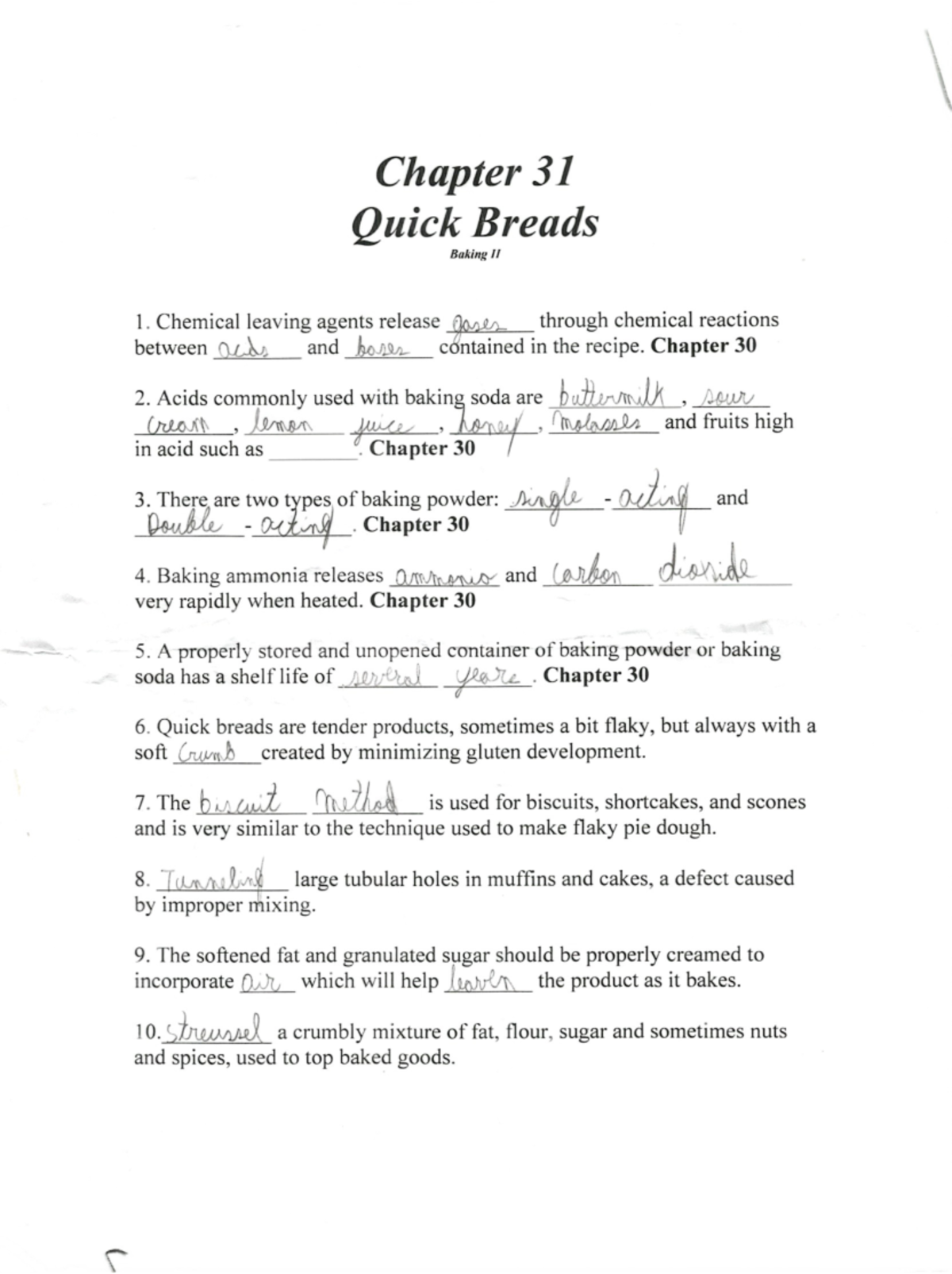 Baking 2 Chapter 31 - Weekly Class Notes. - Chapter 31 Quick Breads ...