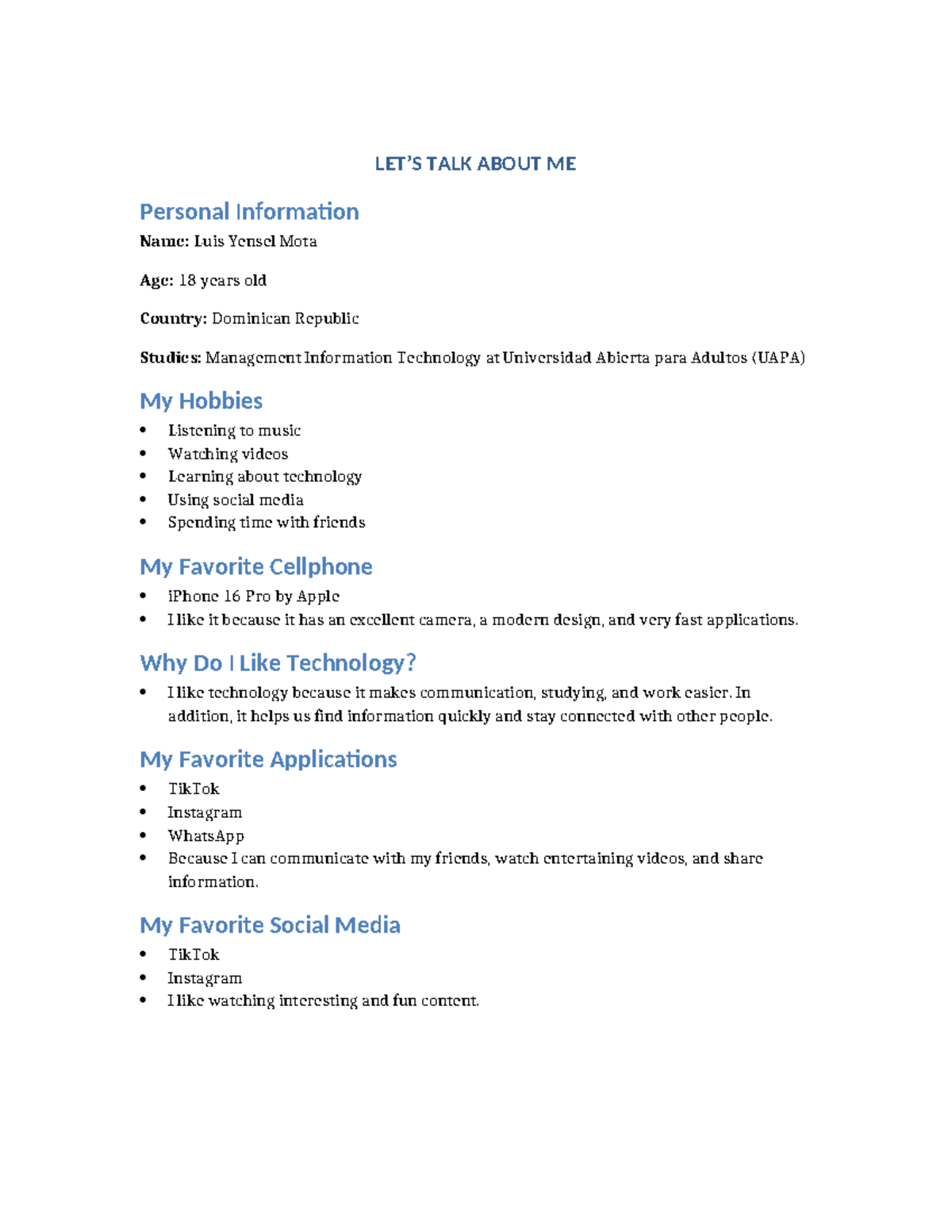TALK ABOUT ME: Personal Info & Hobbies - ENG - Studocu