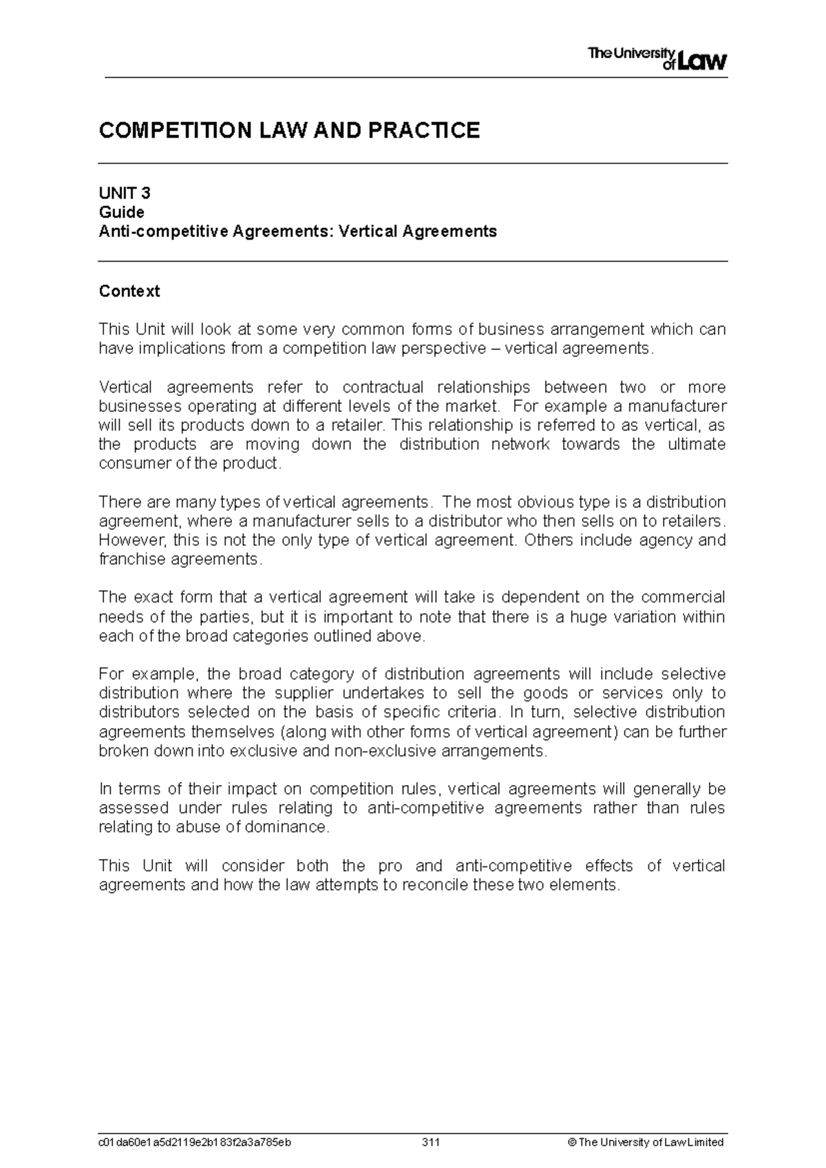 Competition Law: Vertical Agreements (Unit 3) - WS Guide - Studocu