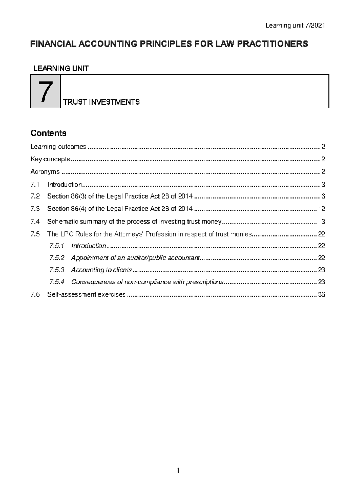 FAC1503 2021 Learning unit 7 - FINANCIAL ACCOUNTING PRINCIPLES FOR LAW PRACTITIONERS TRUST - Studocu