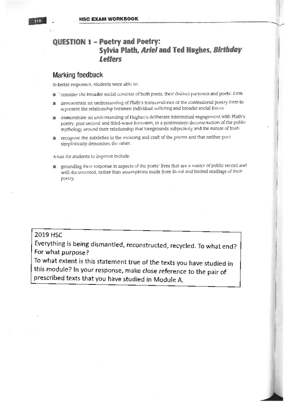 116 HSC EXAM WORKBOOK: Poetry Analysis of Plath and Hughes - Studocu