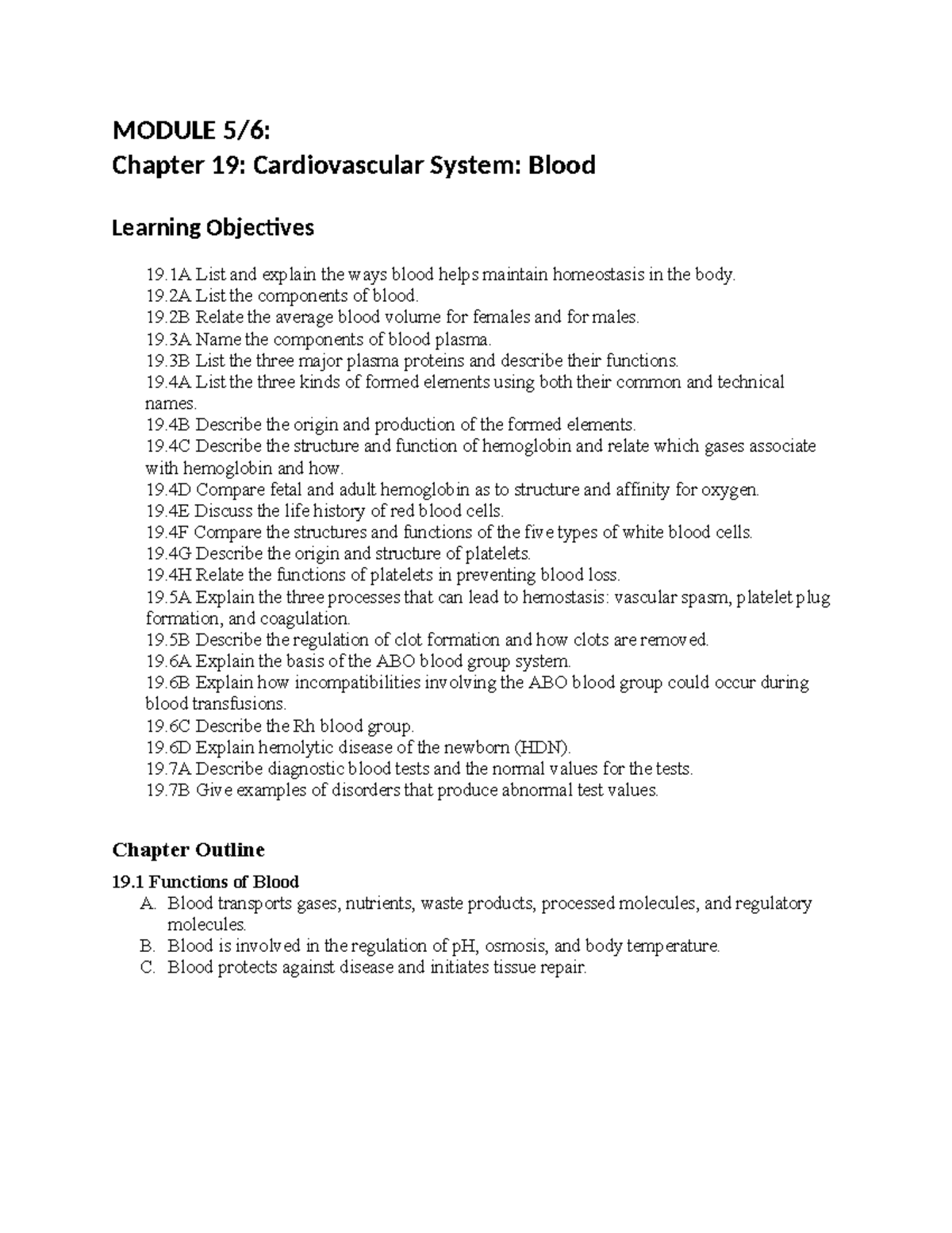 Chapter 19 Learning Objectives: Cardiovascular System Insights - Studocu