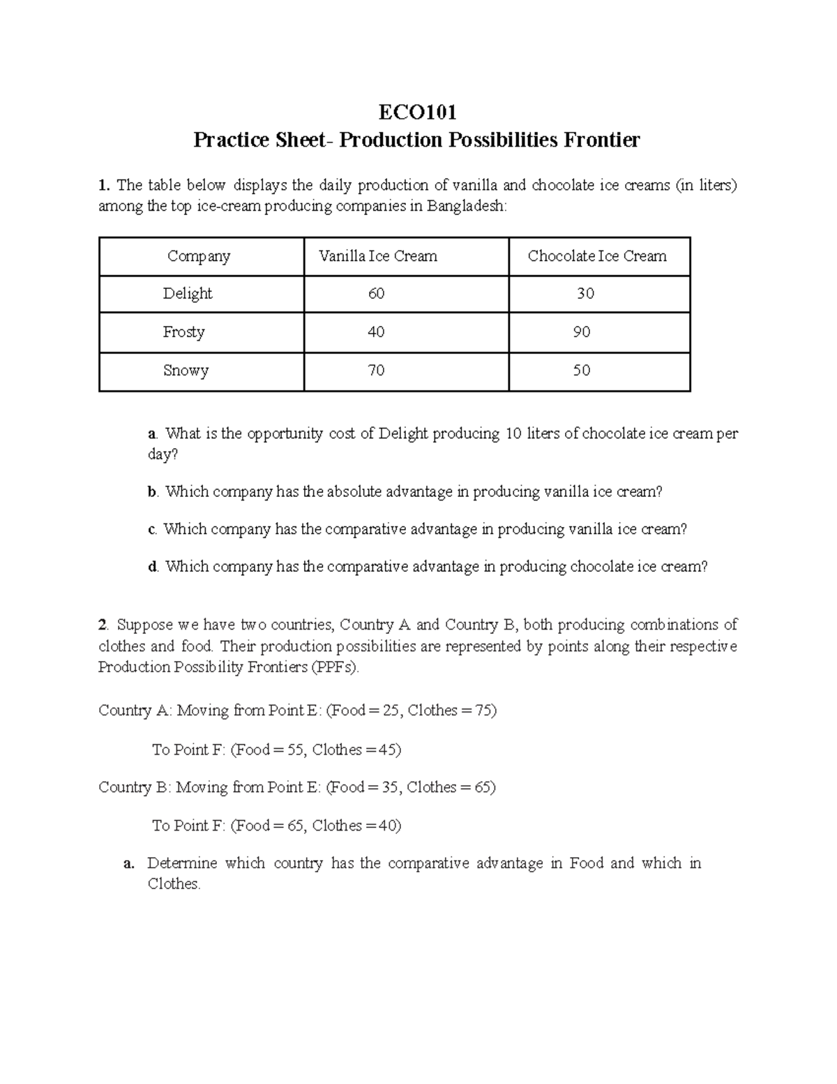 ECO101 Practice Set: Production Possibilities Frontier Analysis - Studocu