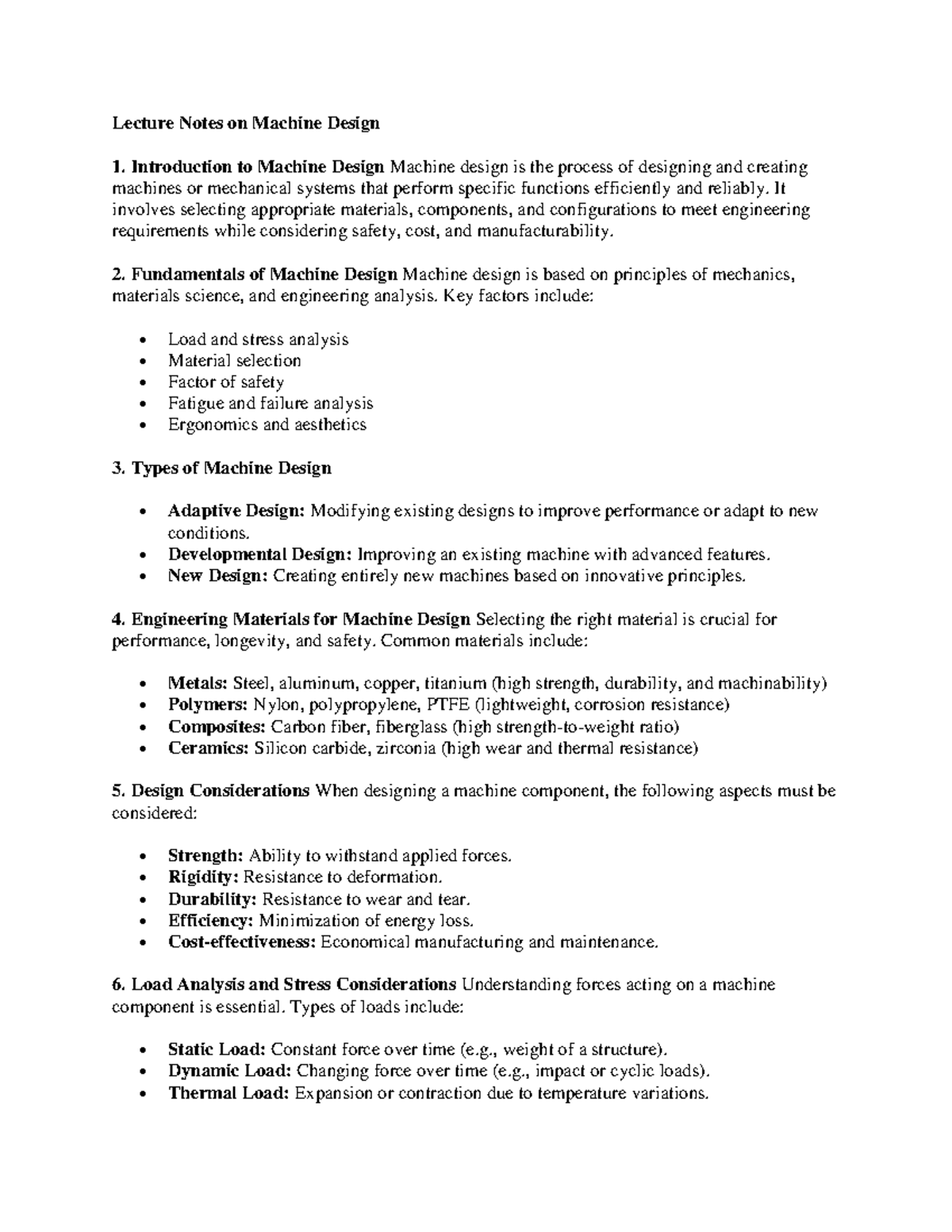 Lecture Notes on Machine Design - Introduction to Machine Design ...