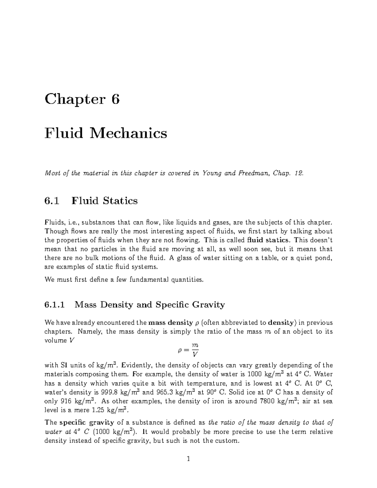 P1501 - Chapter 6: Fluid Mechanics and Statics Overview - Studocu