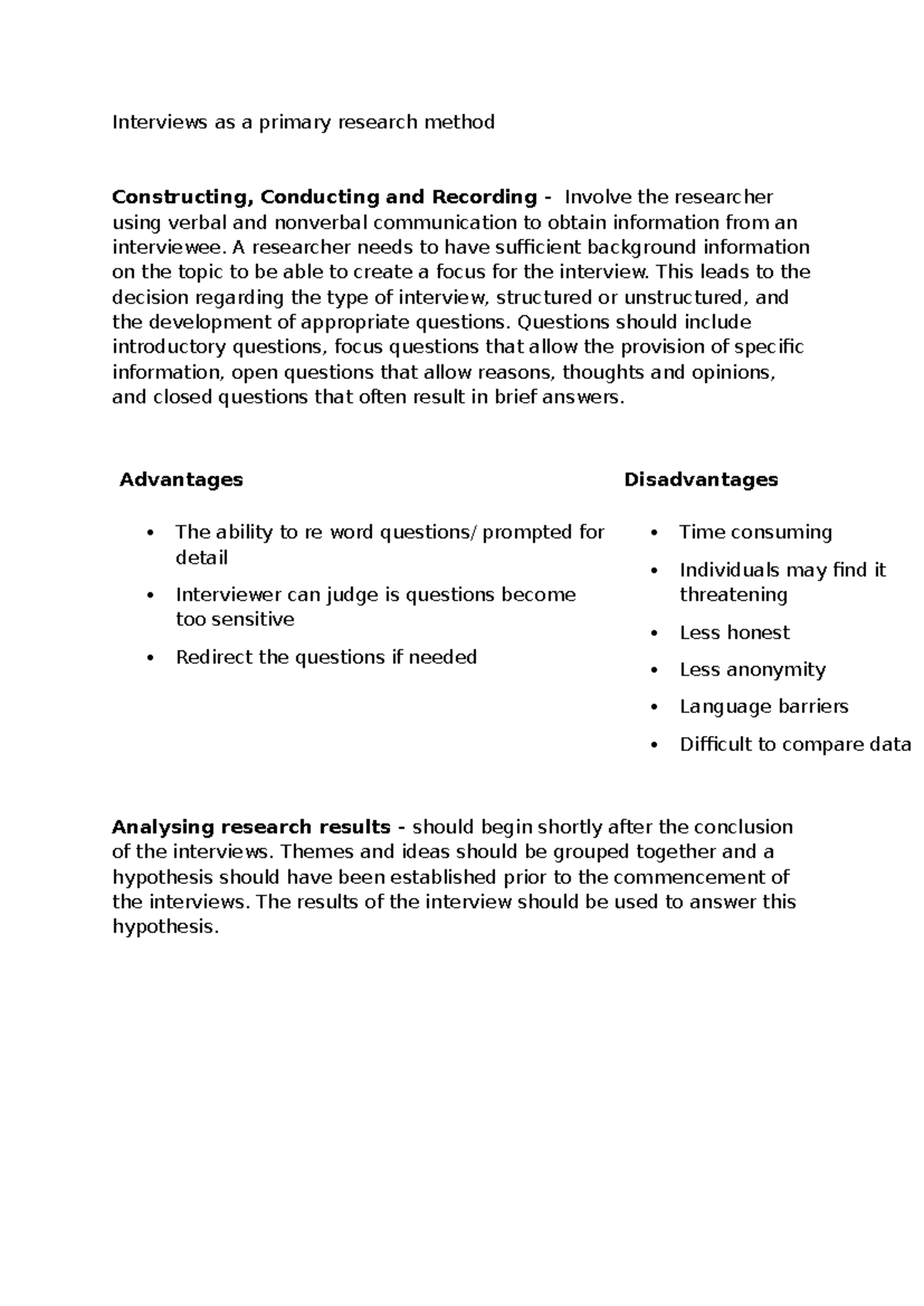 Interviews as a Primary Research Method - CAFS Year 11 Insights - Studocu