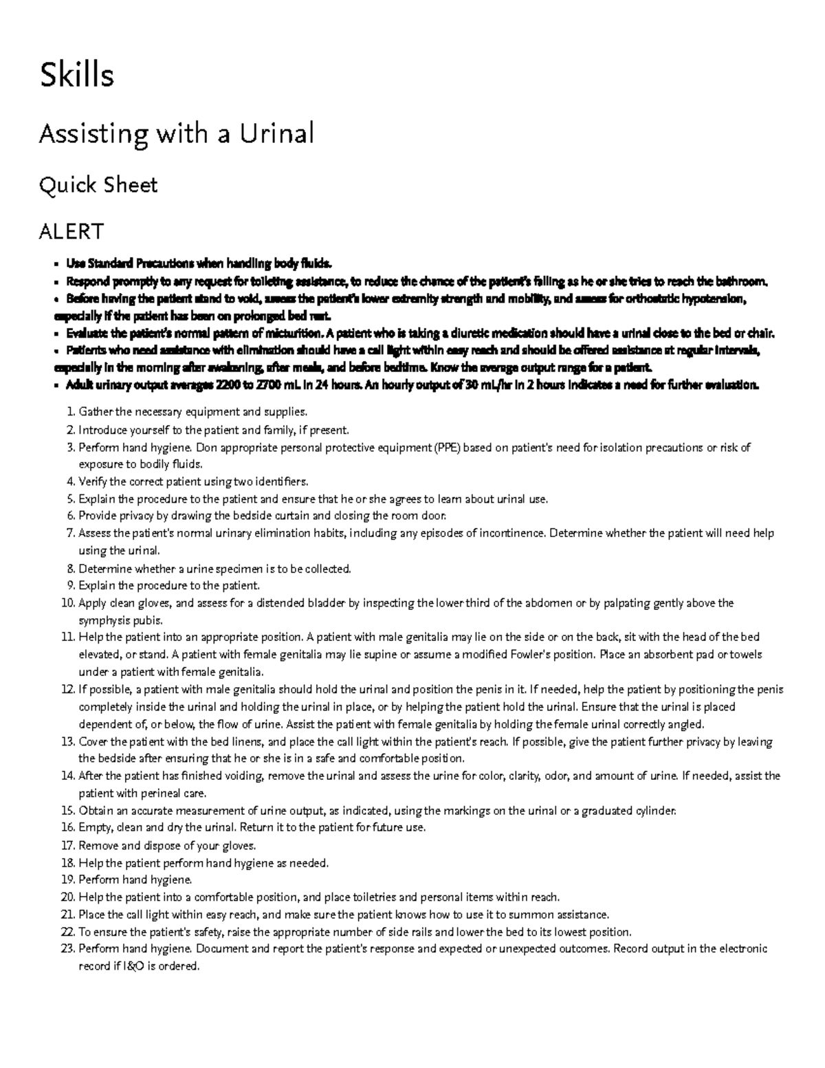 Urinal Assistance Procedure: Skills & Guidelines for Caregivers - Studocu