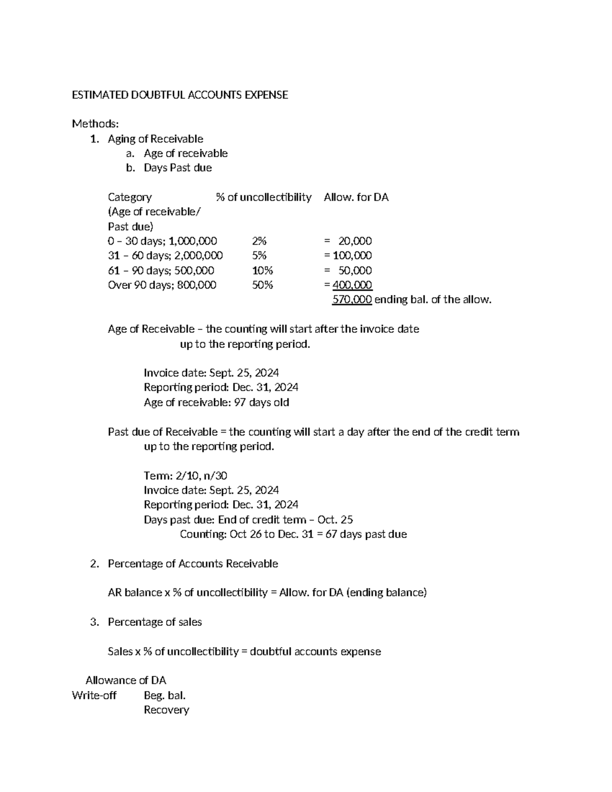 ACC 124 Oct. 21, 2024 Discussion - ESTIMATED DOUBTFUL ACCOUNTS EXPENSE ...