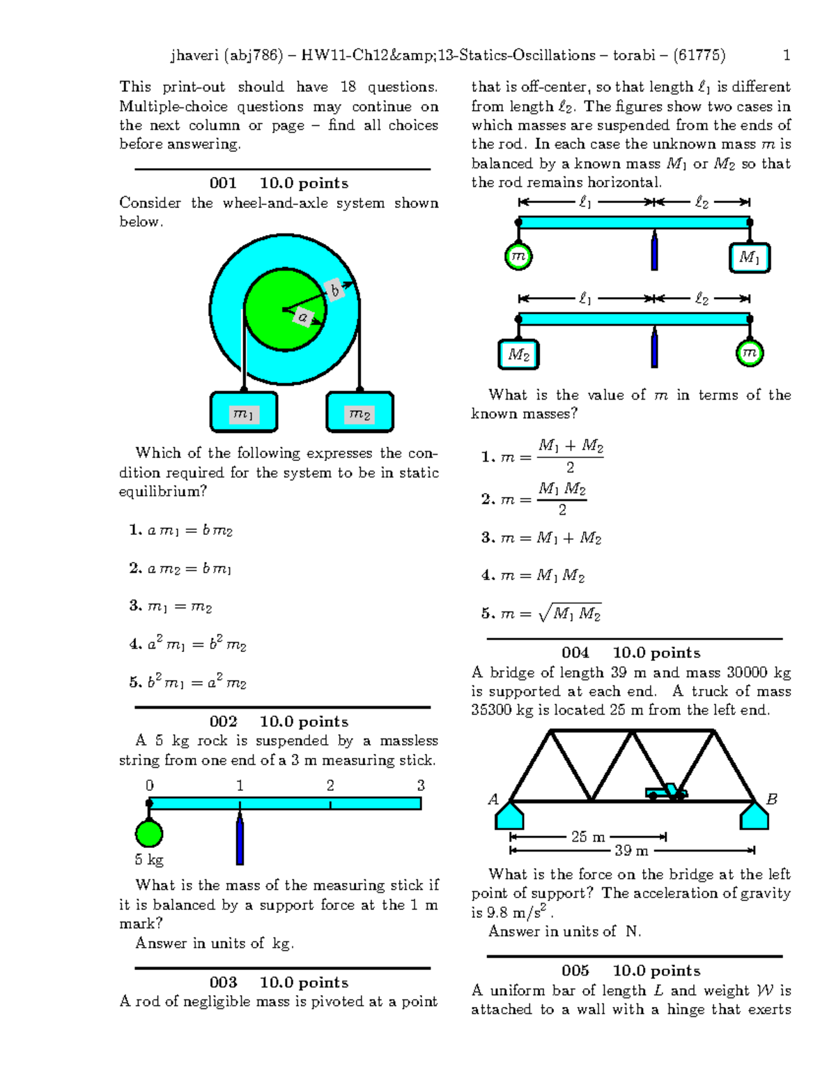 HW11 (abj786) Ch12&13 Statics & Oscillations Problems - Studocu