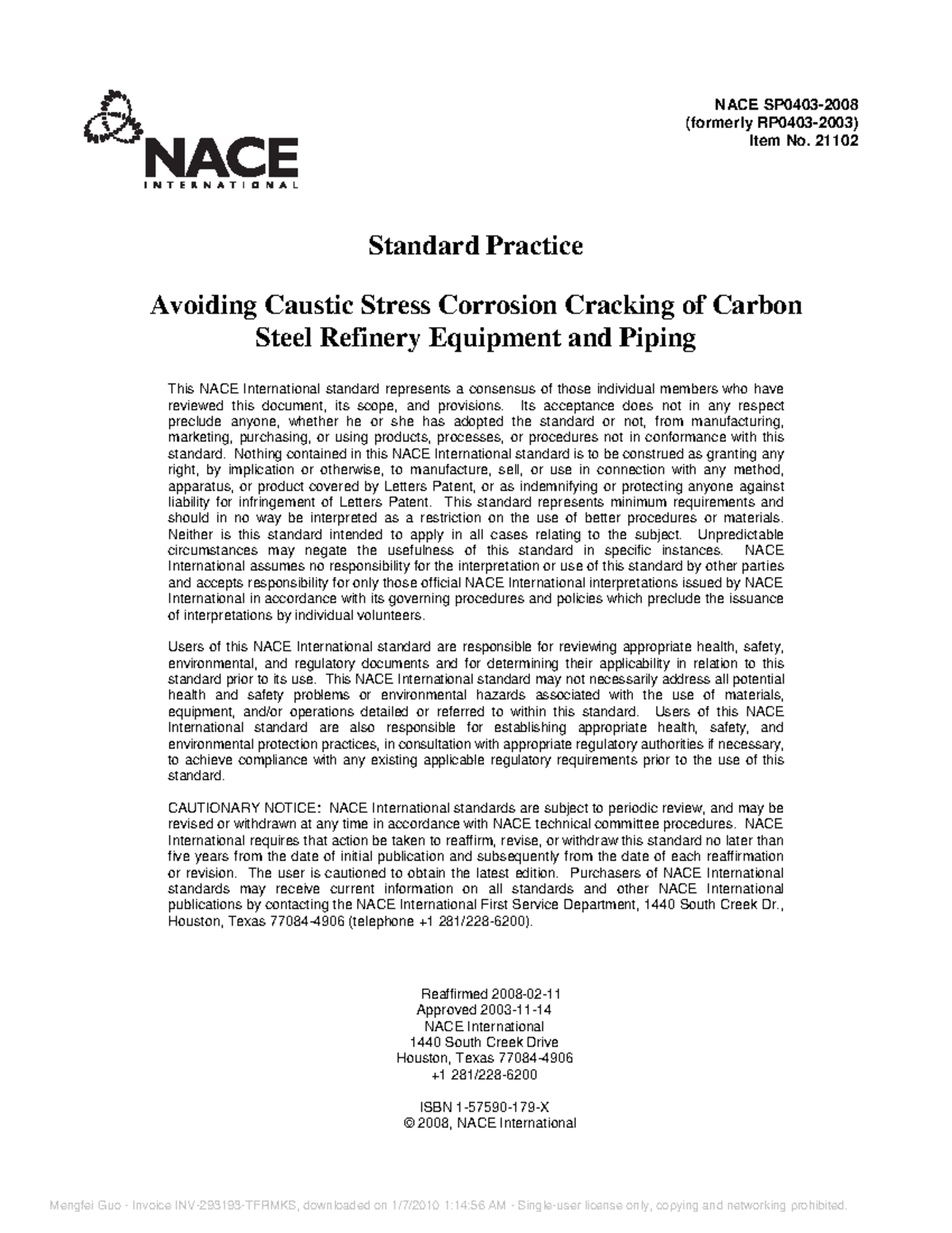 NACE SP0403-2008 - Guidelines to Prevent Caustic SCC in Carbon Steel ...