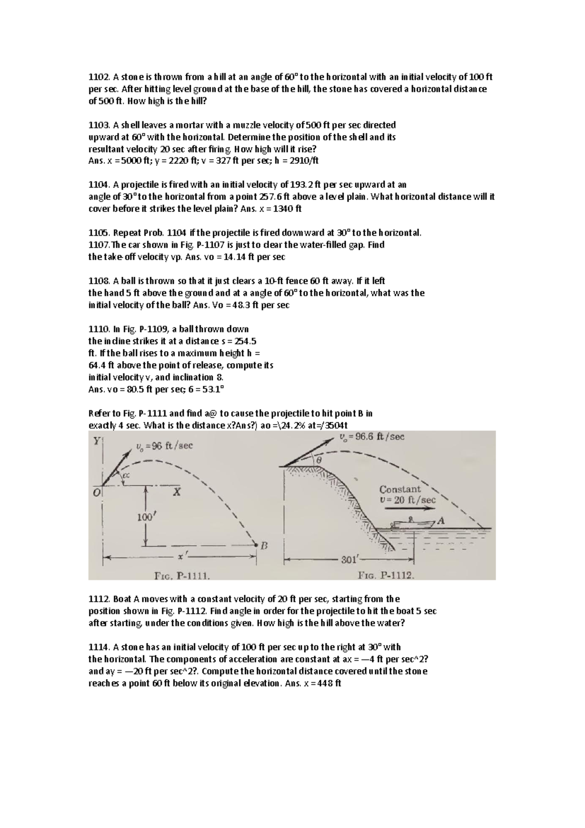 Projectile Motion Analysis: Problem Solutions & Calculations - Studocu