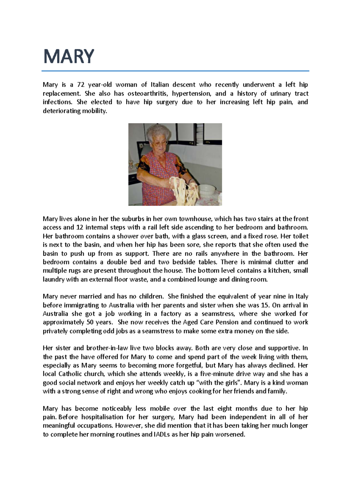 Case Study: MARY - Post Hip Replacement Assessment and Rehab Plan - Studocu