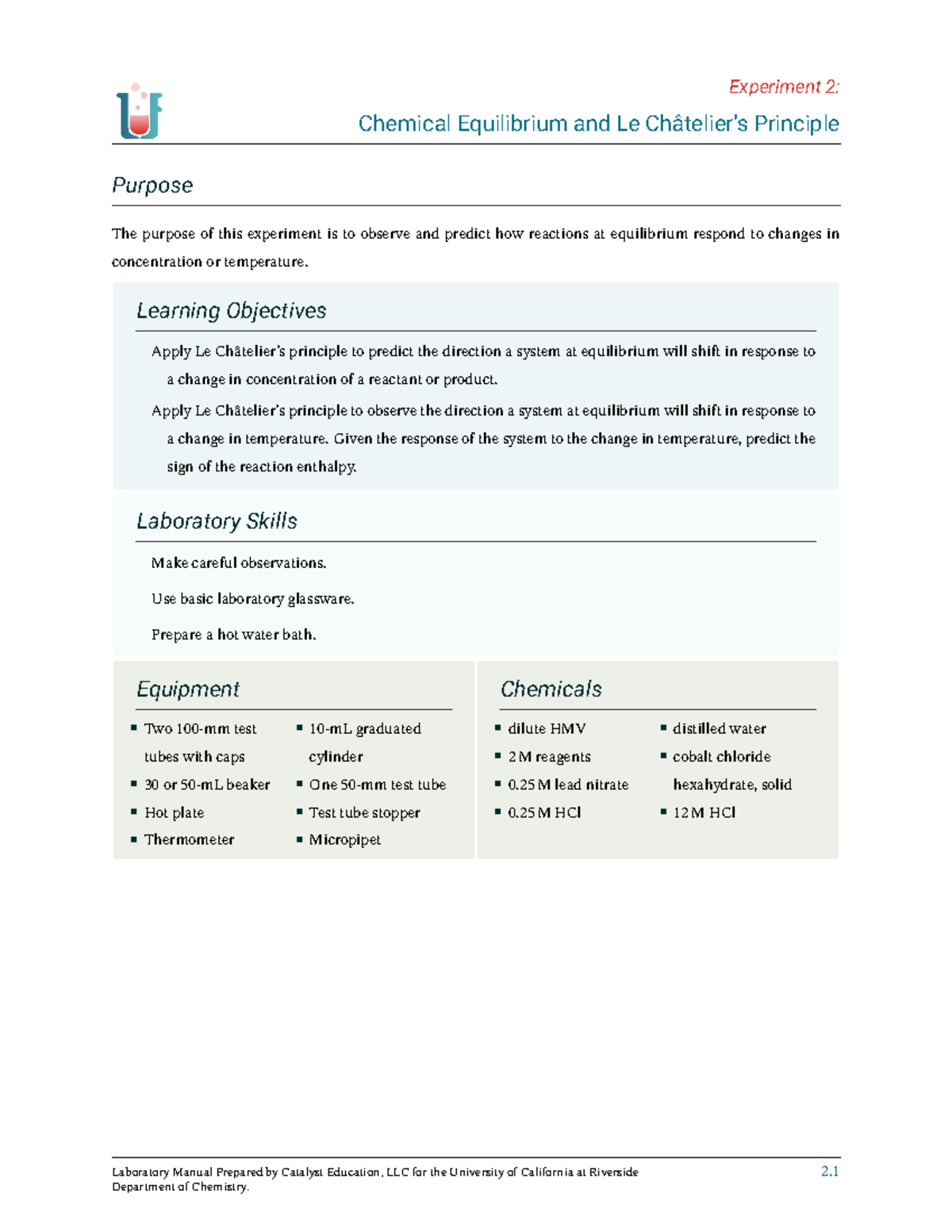 Chemical Equilibrium & Le Châtelier’s Principle Lab Report - CHEM 101 ...