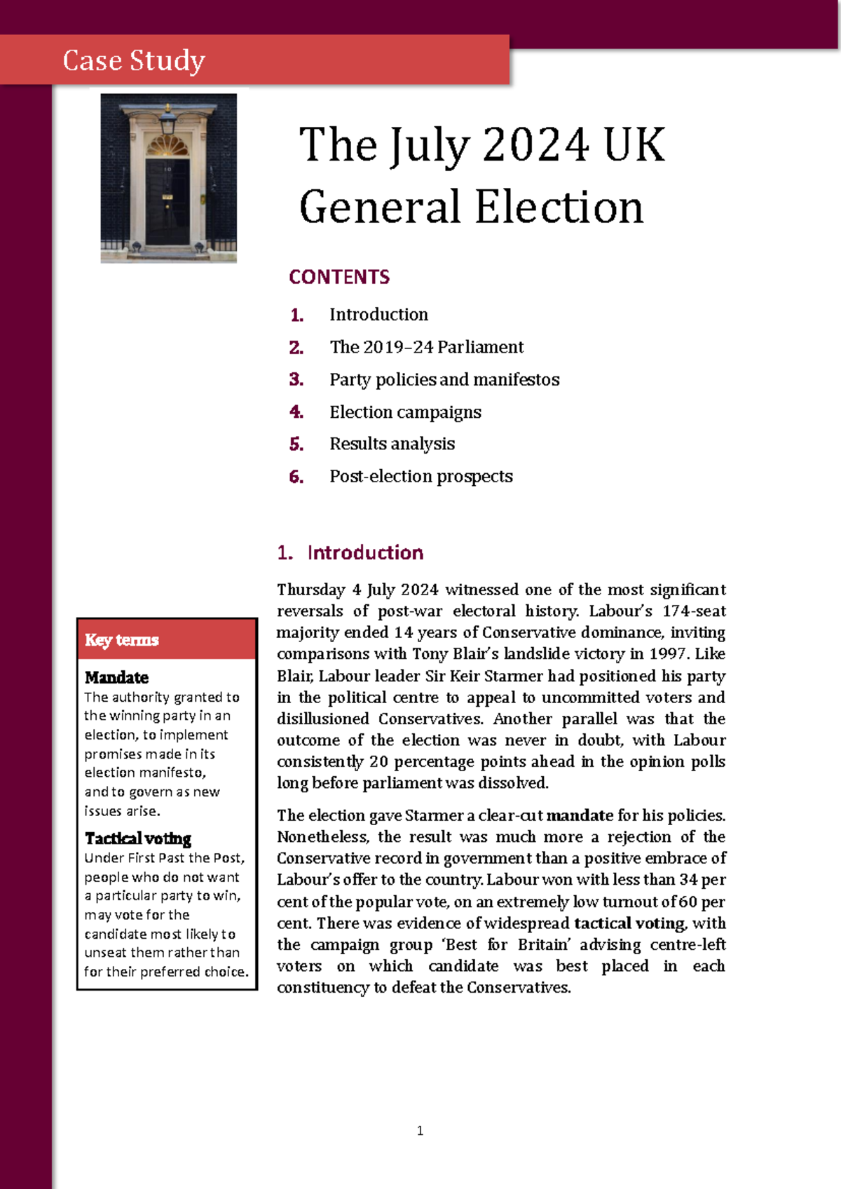 A Level Politics 2024: UK General Election Case Study Analysis - Studocu