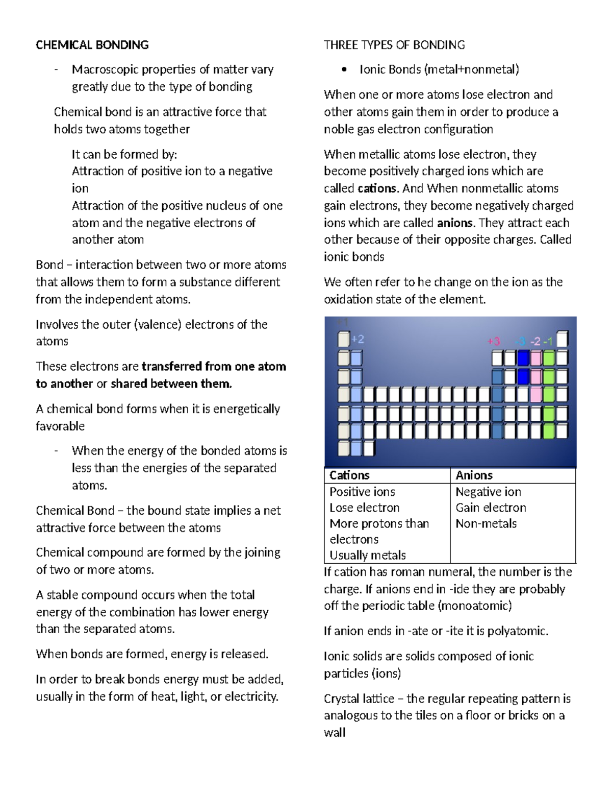 Chemical Bonding - Science Overview and Bond Types - Studocu