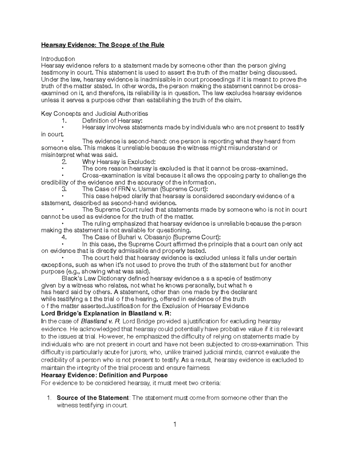 Hearsay Evidence: Understanding the Rule and Its Exceptions (LAW 101 ...