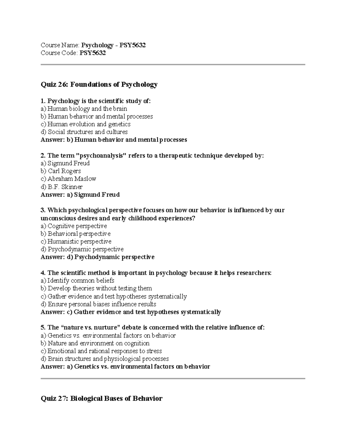 Psychology - PSY5632 - Course Name: Psychology - PSY Course Code: PSY ...