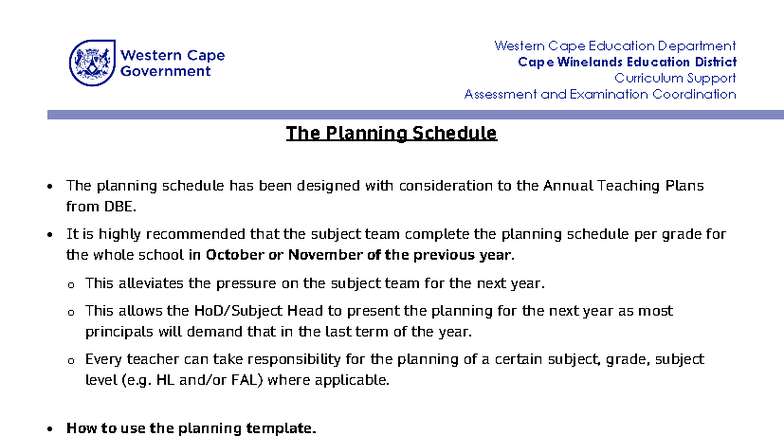 Western Cape Education Dept. Curriculum Support: Weekly Planning ...