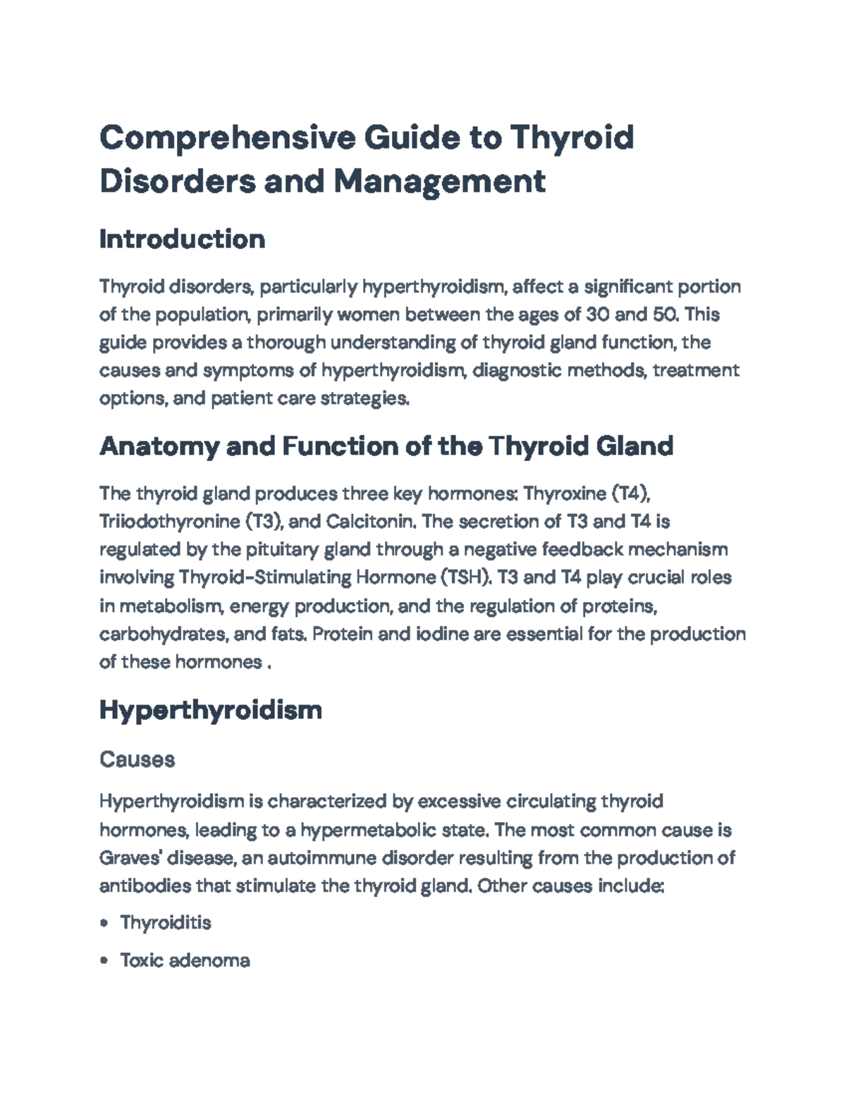 Comprehensive Guide to Thyroid Disorders & Hyperthyroidism Management - Studocu