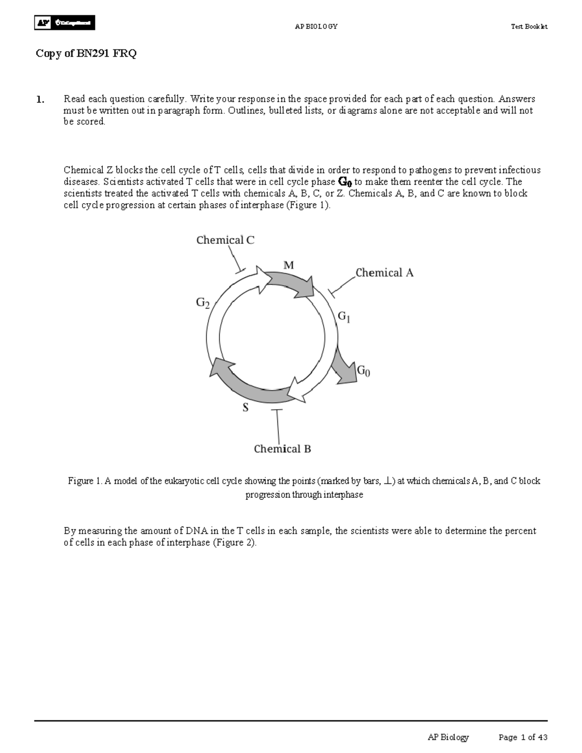 AP BIOLOGY BN291 FRQ 2: Cell Cycle, T Cells, and Enzyme Activity ...