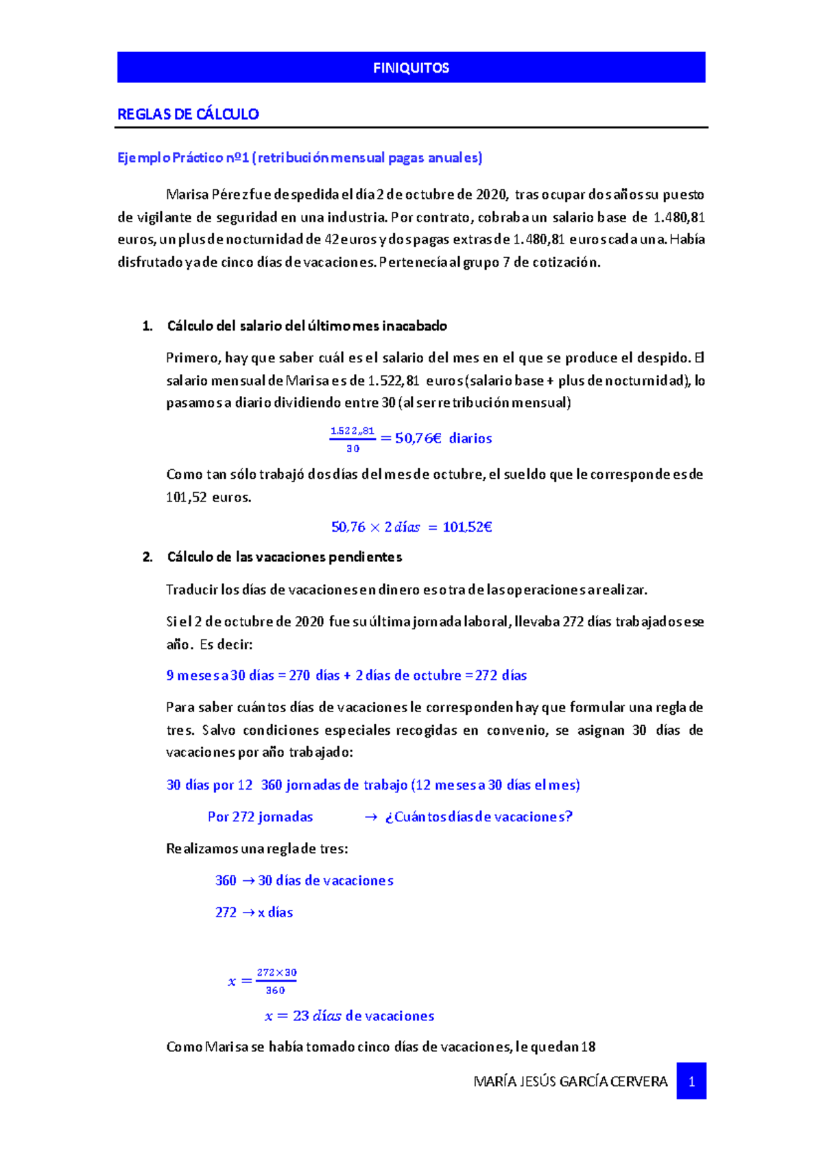 Finiquitos: Reglas de Cálculo y Ejemplos Prácticos - Studocu