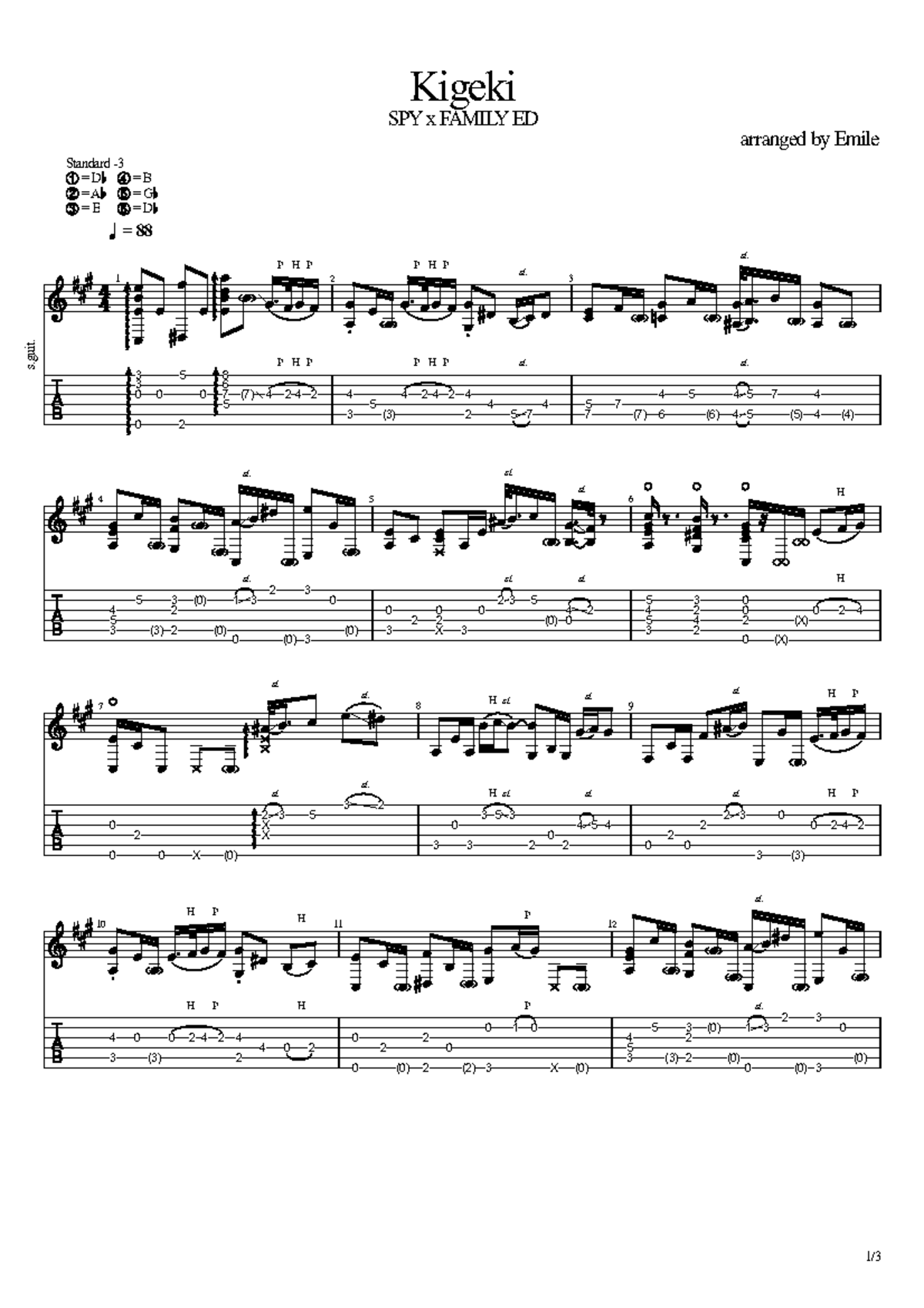 Kigeki (SPY x FAMILY ED) - Guitar TAB Arrangement - Studocu