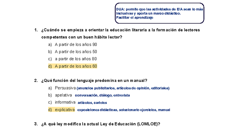 TEST de Complementos - Apuntes y Preguntas Tipo Test (DUA) - Studocu