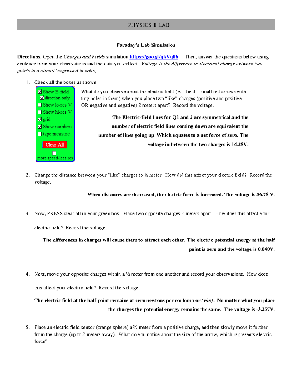 PHYSICS II LAB: Faraday's Law & Electric Field Simulations - Studocu