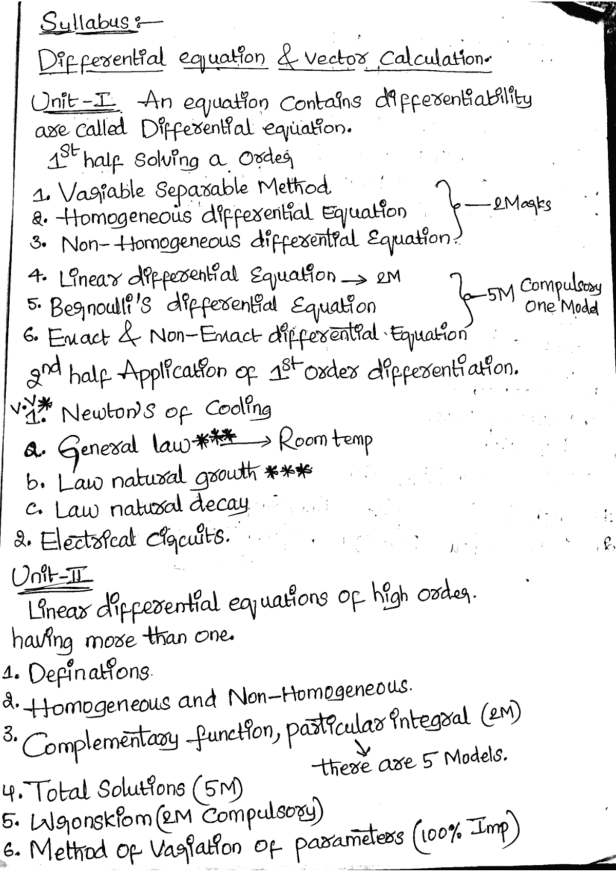 M2 Unit 1: Differential Equations & Vector Calculations Overview - Studocu