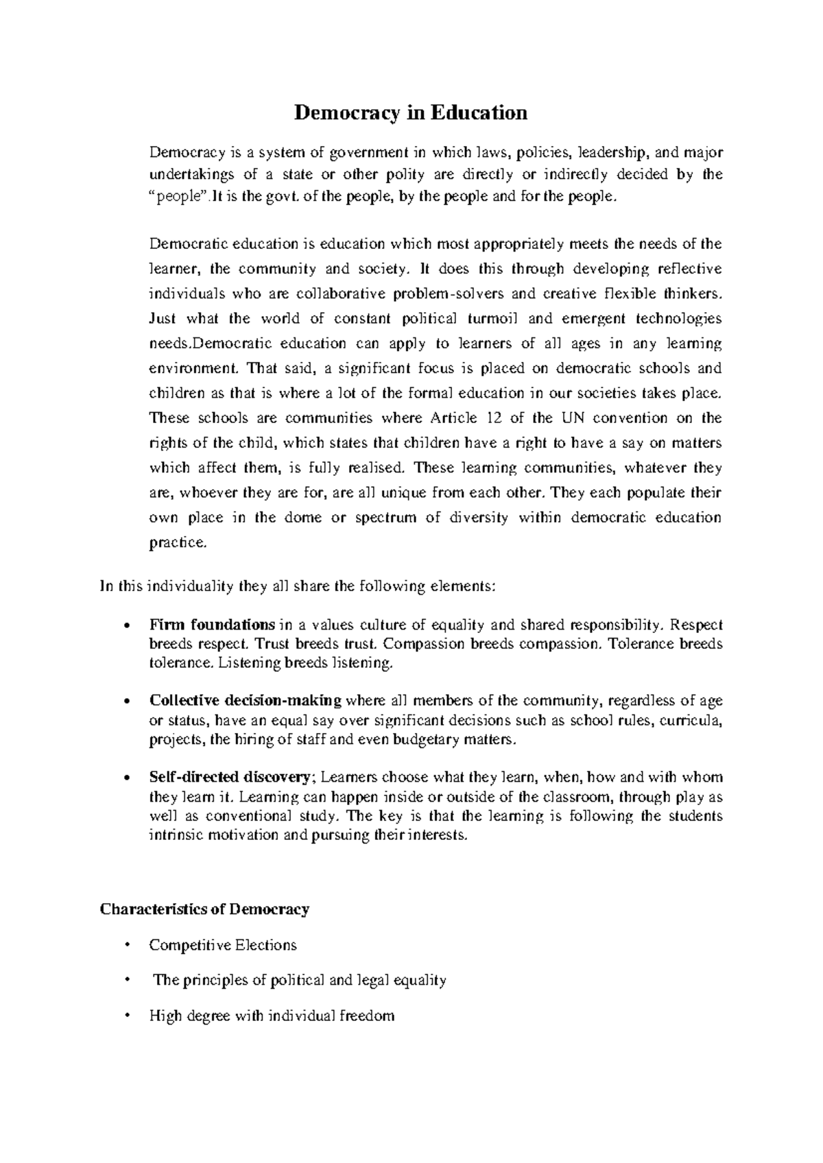 Democracy and Secularism in Education: Needs and Characteristics - Studocu