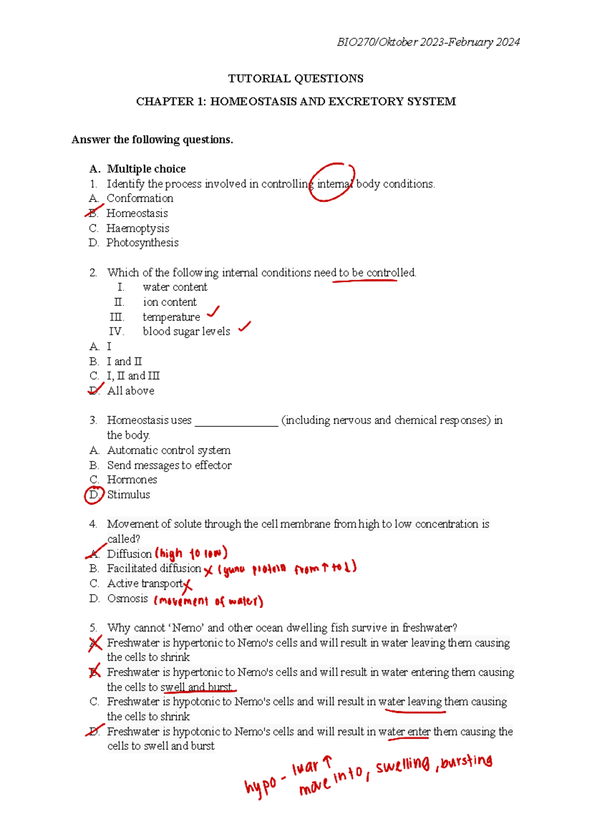 Tuto bio w1 - TUTORIAL - BIO270/Oktober 2023 - February 2024 TUTORIAL ...