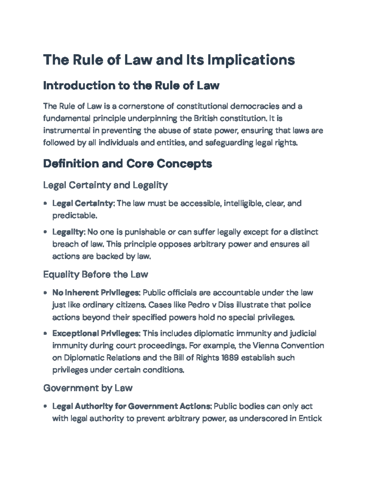The Rule of Law: Principles, Cases, and Implications (LAW 101) - Studocu