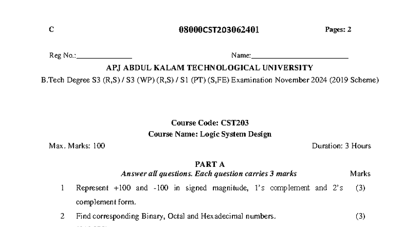 CST203 Final Exam: Logic System Design QP - Nov 2024 - Studocu