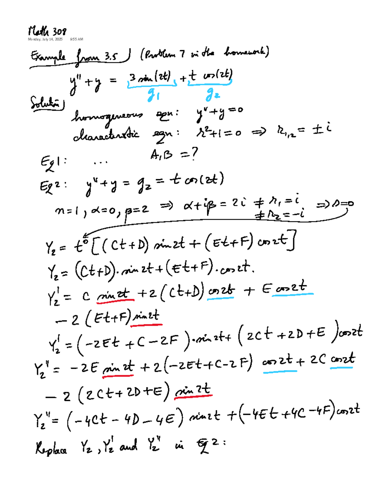 Math 308 Lecture 8 - Differential Equations Notes and Examples - Studocu