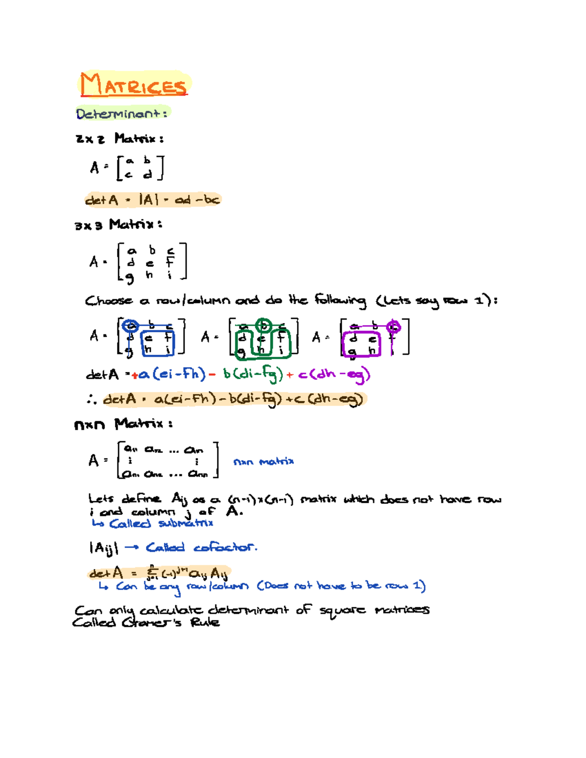 BS344 Notes - Matrices - BS344 - MATRICES Determinant: 2x 2 Matrix: a b ...