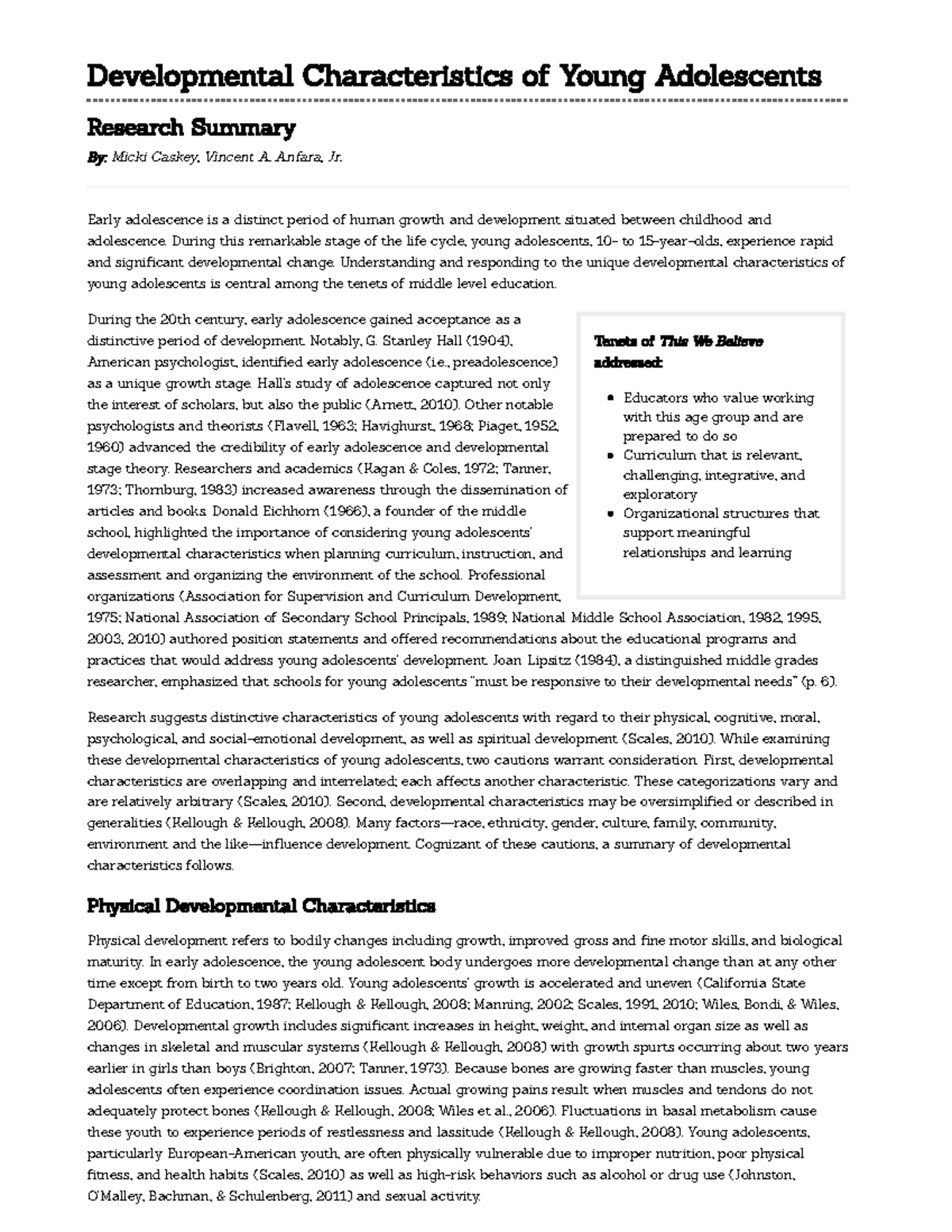 EDU 101: Developmental Characteristics of Young Adolescents Summary ...