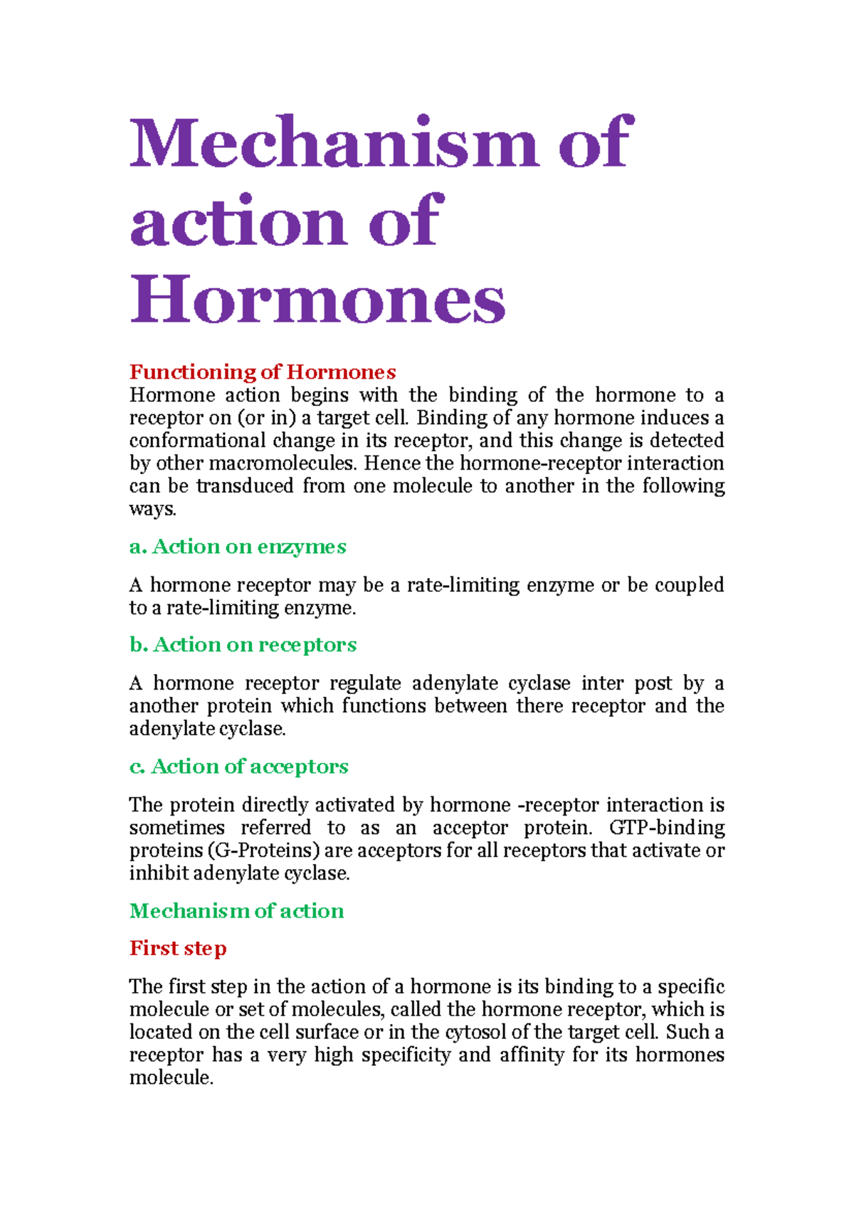 Hormonal Mechanisms of Action: Understanding Signal Transduction - Studocu