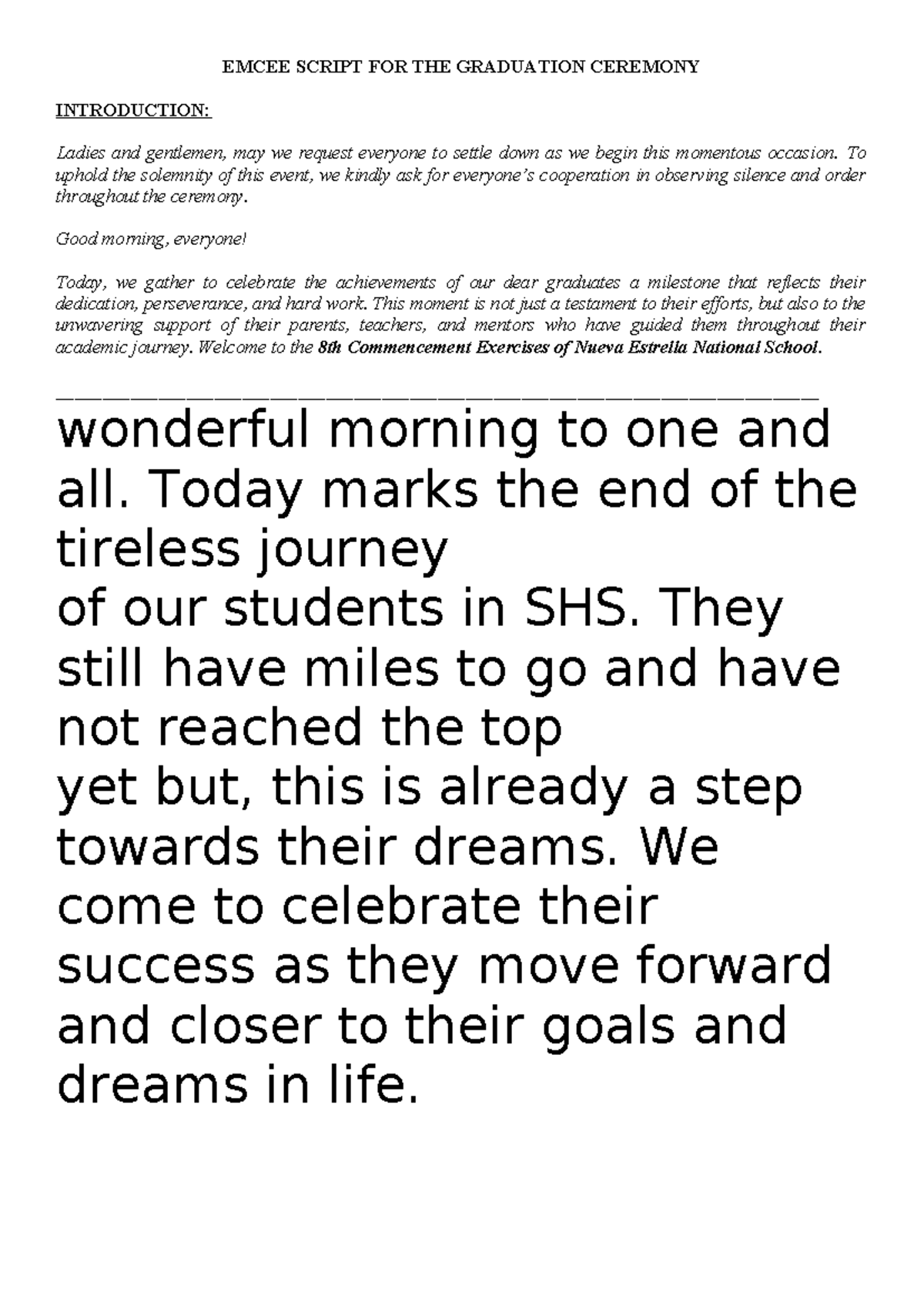 Emcee Script for Graduation Ceremony 2025 - Nueva Estrella National ...