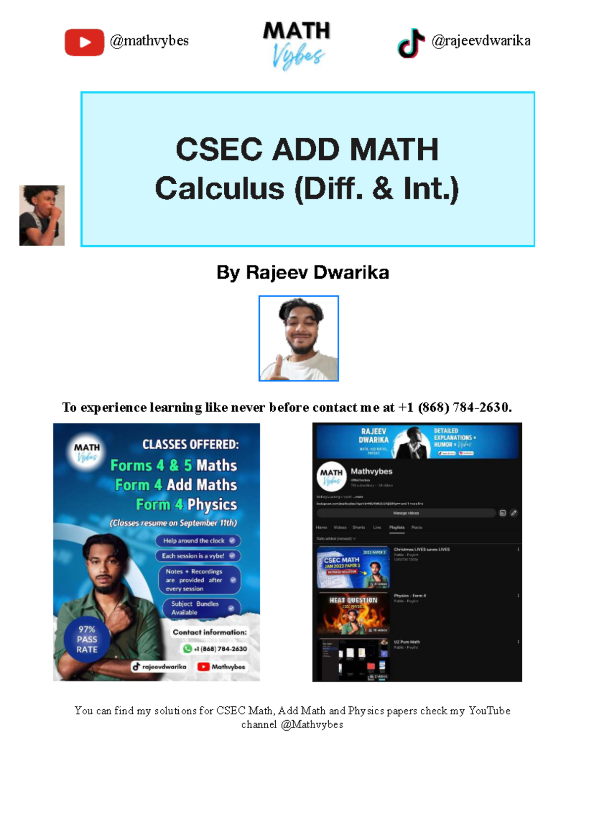 CSEC ADD MATH Calculus (Diff. Int.) Study Guide and Notes - Studocu