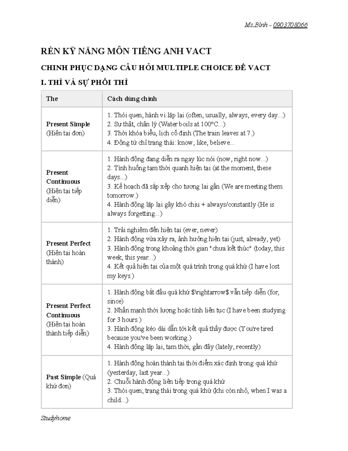 Rèn Kỹ Năng Tiếng Anh VACT - Câu Hỏi Multiple Choice - Studocu