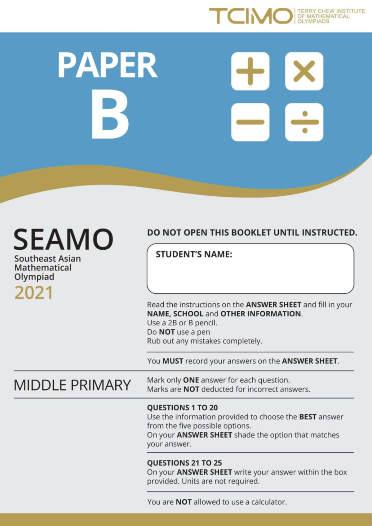 SEAMO 2021 Paper B - Math Practice Questions and Solutions - Studocu