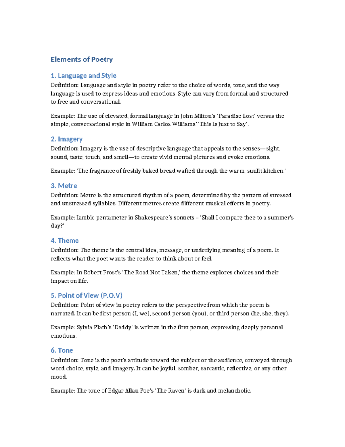 Elements of Poetry: Language, Style, and Key Concepts - Studocu