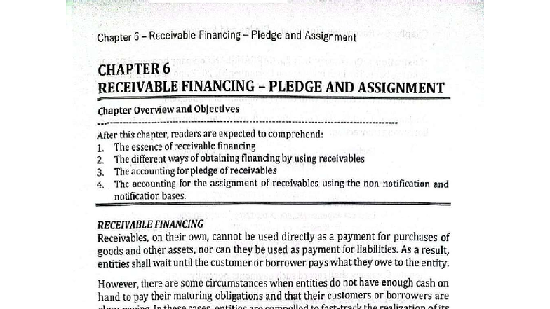 Chapter 6: Receivable Financing - Pledge & Assignment Overview - Studocu