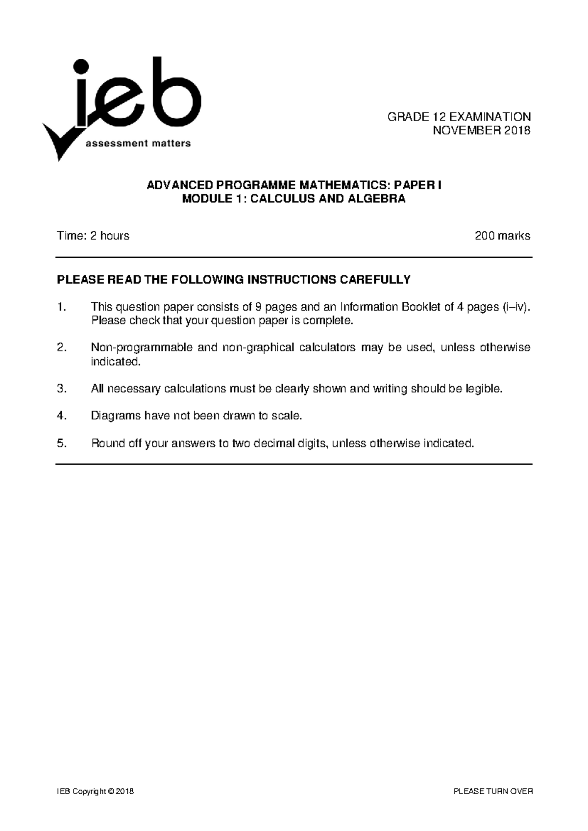 Advanced Programme Maths P1 Nov 2018 Exam: Comprehensive Guide - Studocu