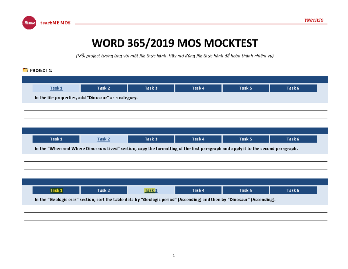 WORD 365/2019 MOS Mock Test: Practice Tasks for Projects 1-7 - Studocu