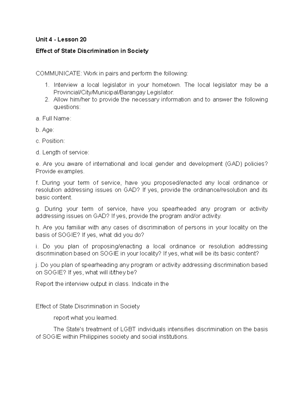 Effect of State Discrimination in Society - Unit 4 - Lesson 20 Effect ...