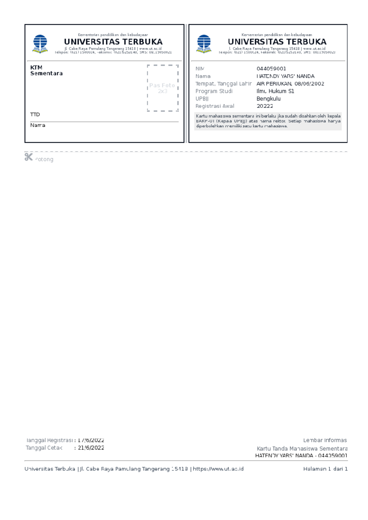 KTM Sementara UT - TUGAS DI UT dan Penjelasan Lengkap - Studocu