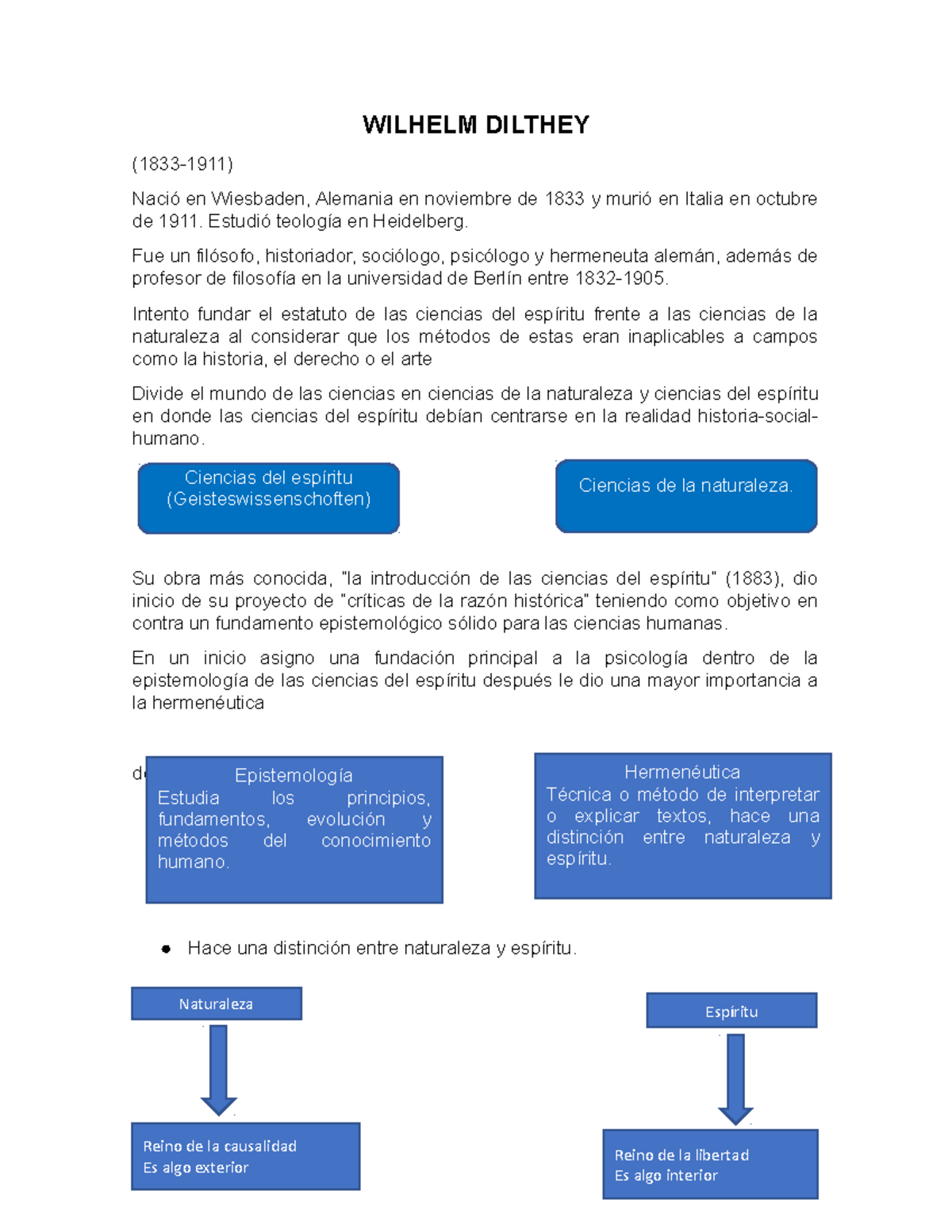 Wilhelm Dilthey - Apuntes 1 - WILHELM DILTHEY (1833-1911) Nació en ...