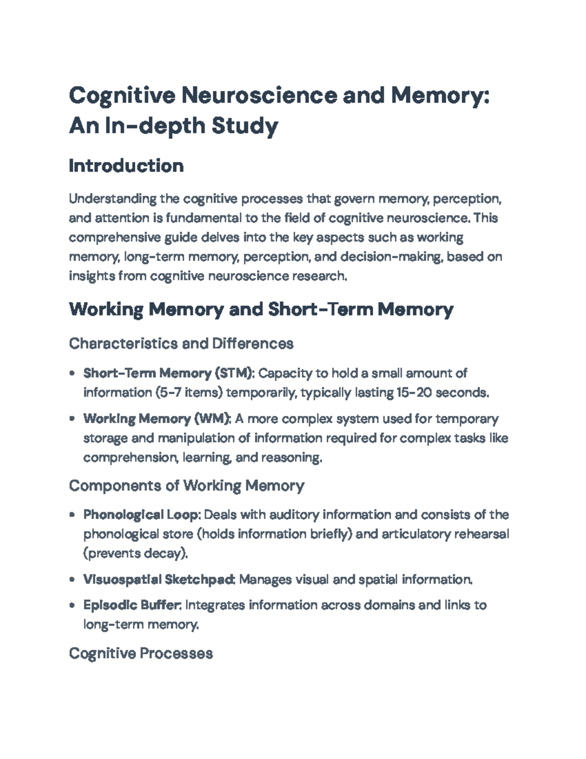 Cognitive Neuroscience and Memory: Key Concepts and Processes ...