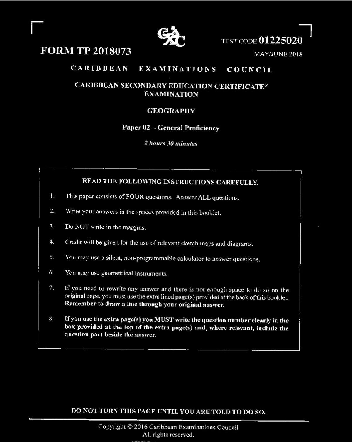 June 2018 Geography P2 - Caribbean Secondary Education Exam - Studocu